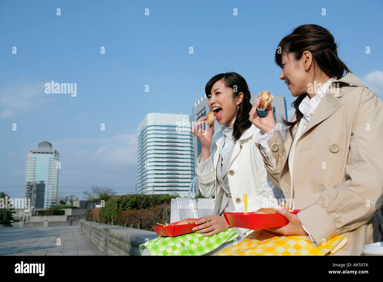 Two female office workers having lunch Stock Photo - Alamy