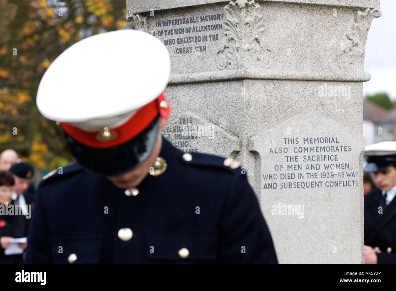 A young cadet shows his respect at Remembrance Sunday Service in front ...