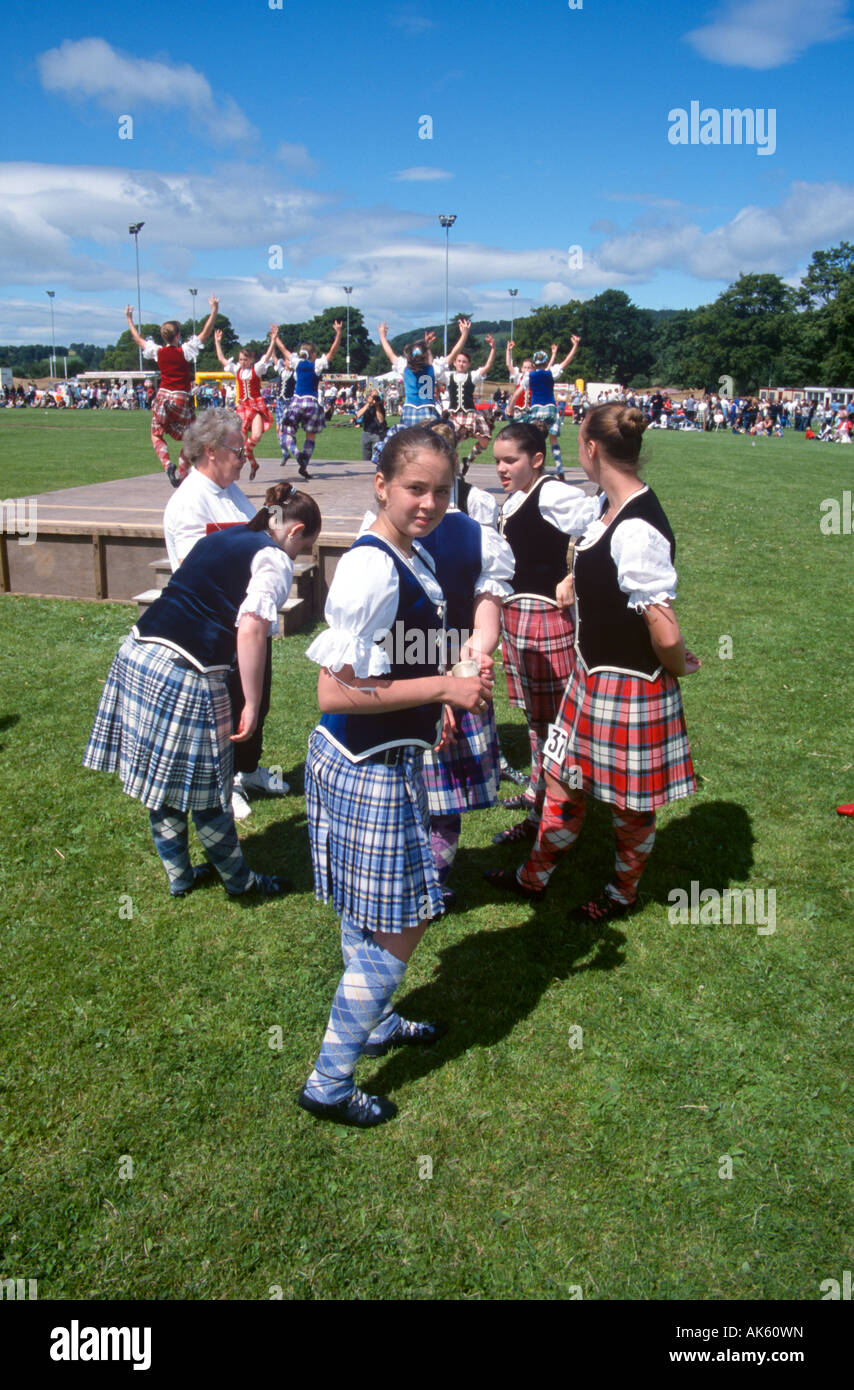 Group of girls gathering before highland dancing competition at the ...