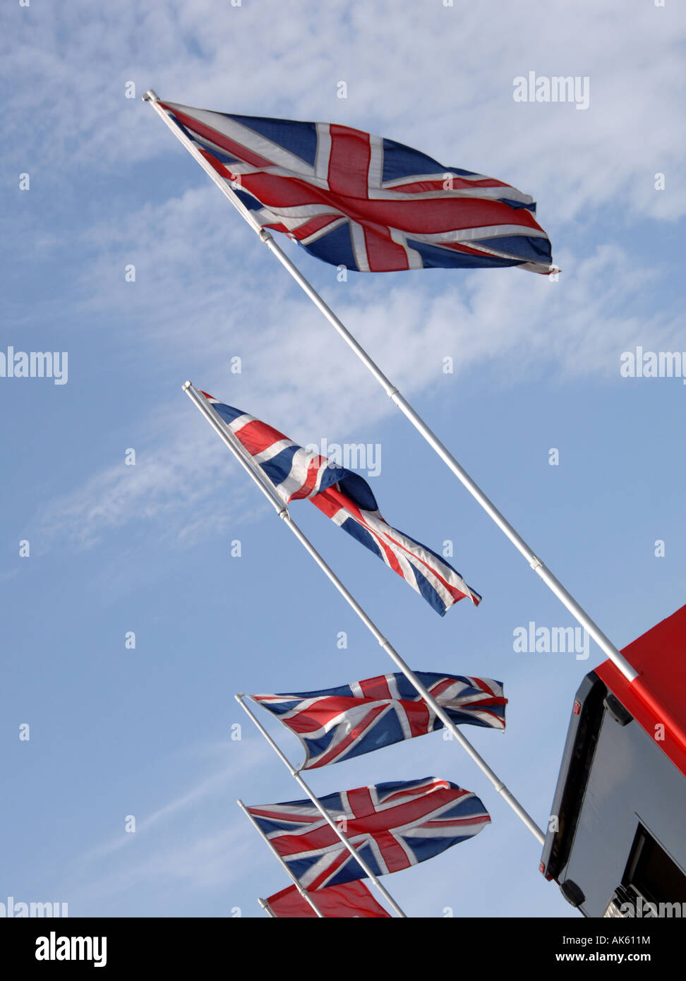 Union Jack flags fly in a row Stock Photo - Alamy