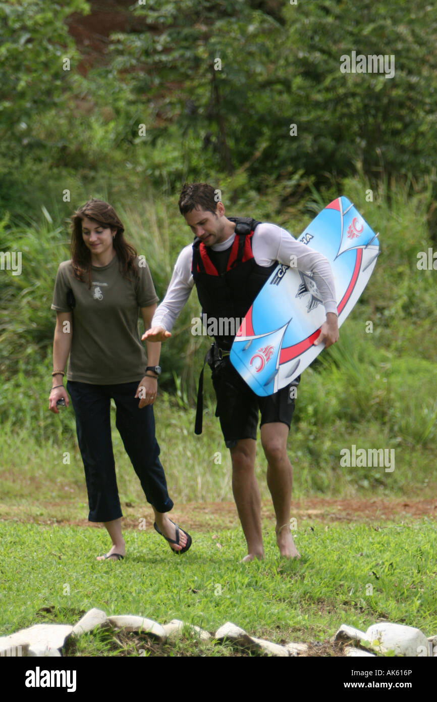 kite boarding in costa rica lake arenal Stock Photo - Alamy