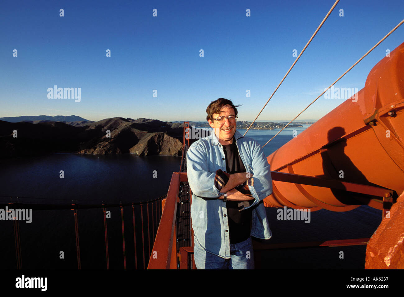 California, San Francisco, David Sanger on Golden Gate Bridge Stock ...