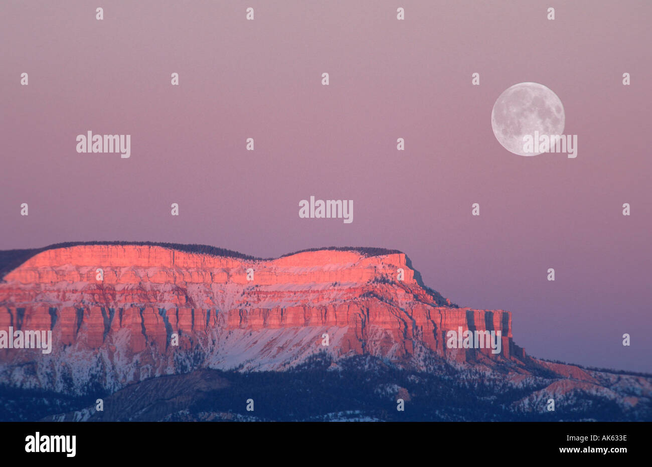Fullmoon above sandstone formation Aquarius Plateau near Bryce Canyon ...