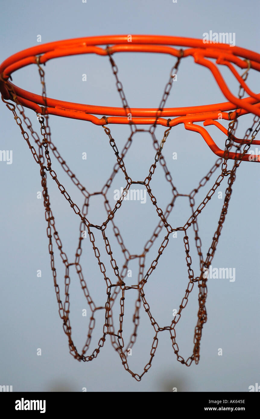 Detail of a baskeball hoop and chain net in a park Stock Photo - Alamy