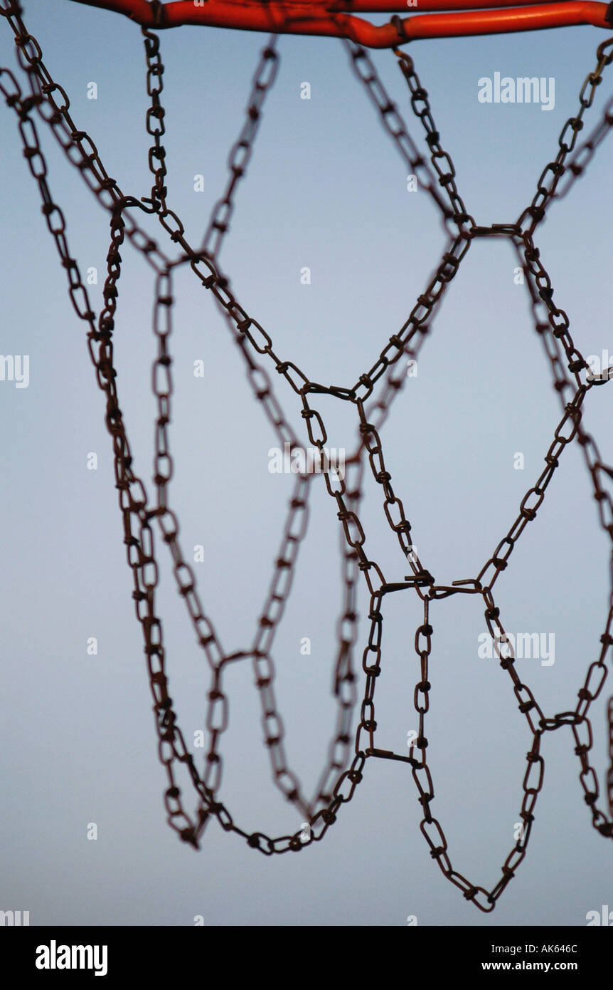 Detail of a baskeball hoop and chain net in a park Stock Photo - Alamy