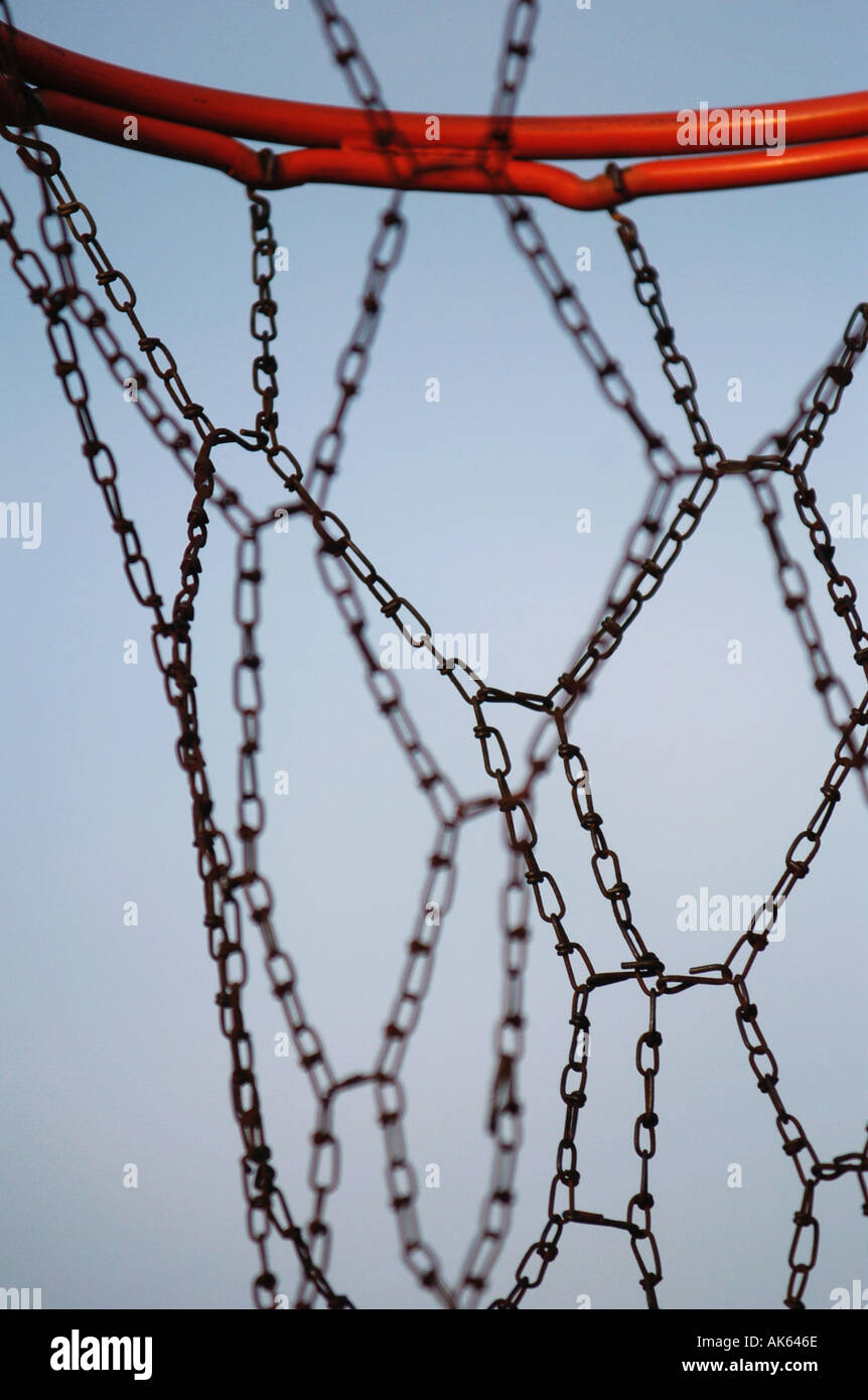 Detail of a baskeball hoop and chain net in a park Stock Photo - Alamy