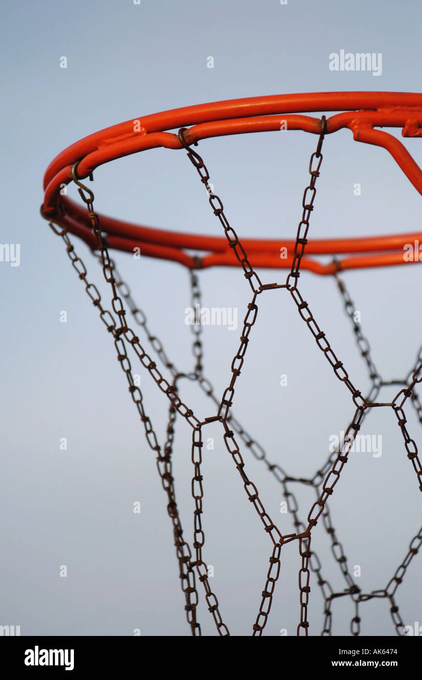 Detail of a baskeball hoop and chain net in a park Stock Photo - Alamy
