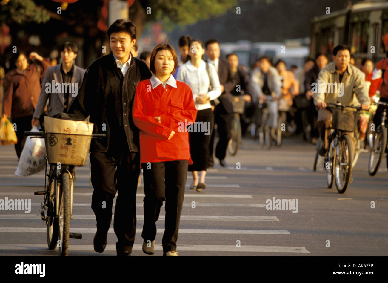 Asia, China, Beijing. Morning rush hour, bicycles and cyclists Stock ...