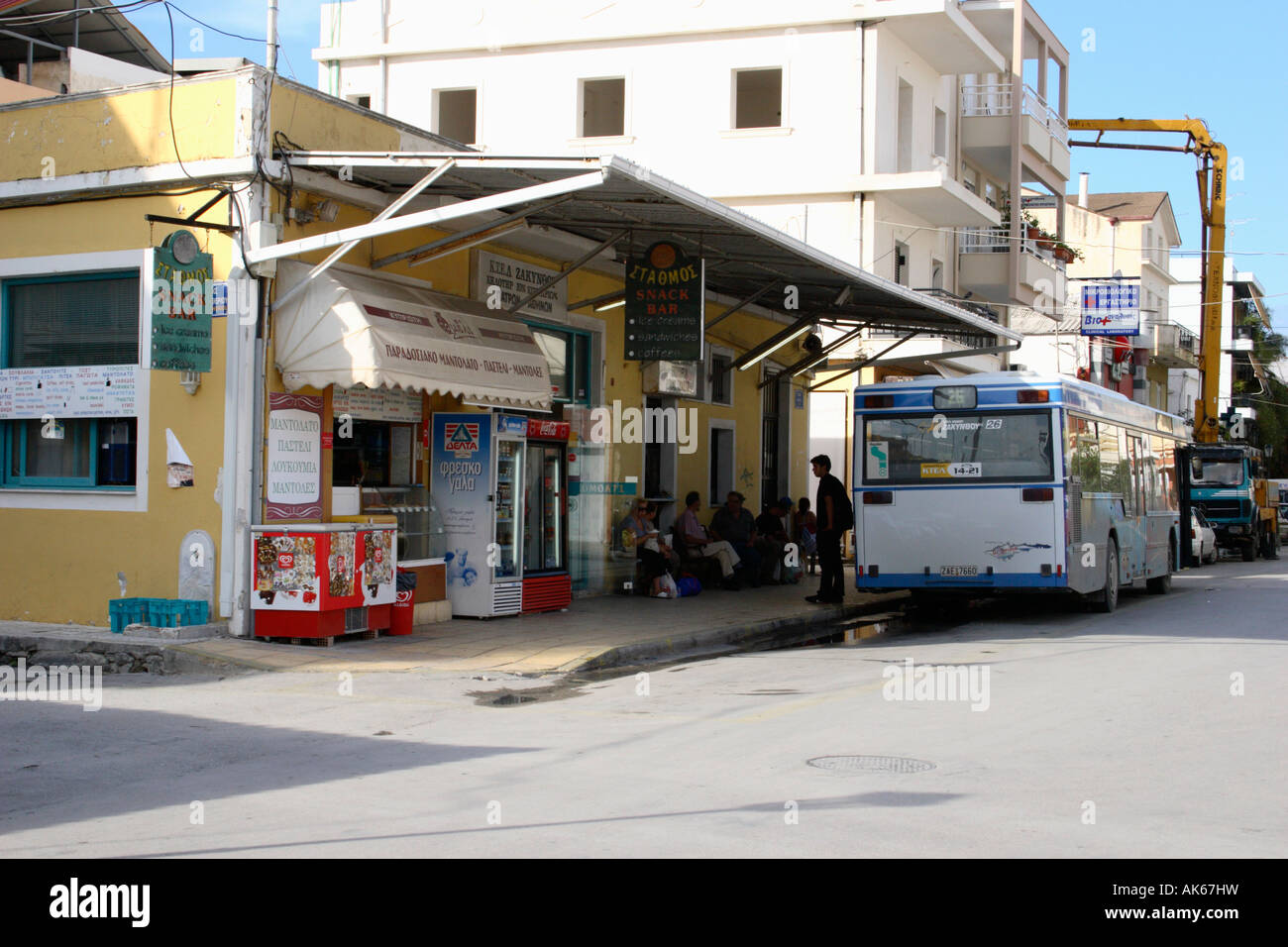 Zakynthos town bus station and ticket office, Greece Stock Photo - Alamy