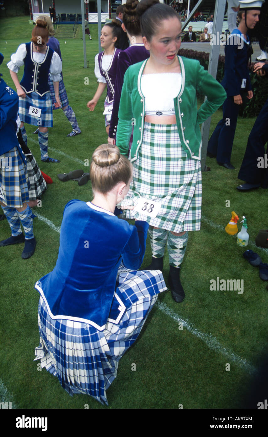 Group of girls gathering before highland dancing competition at the ...