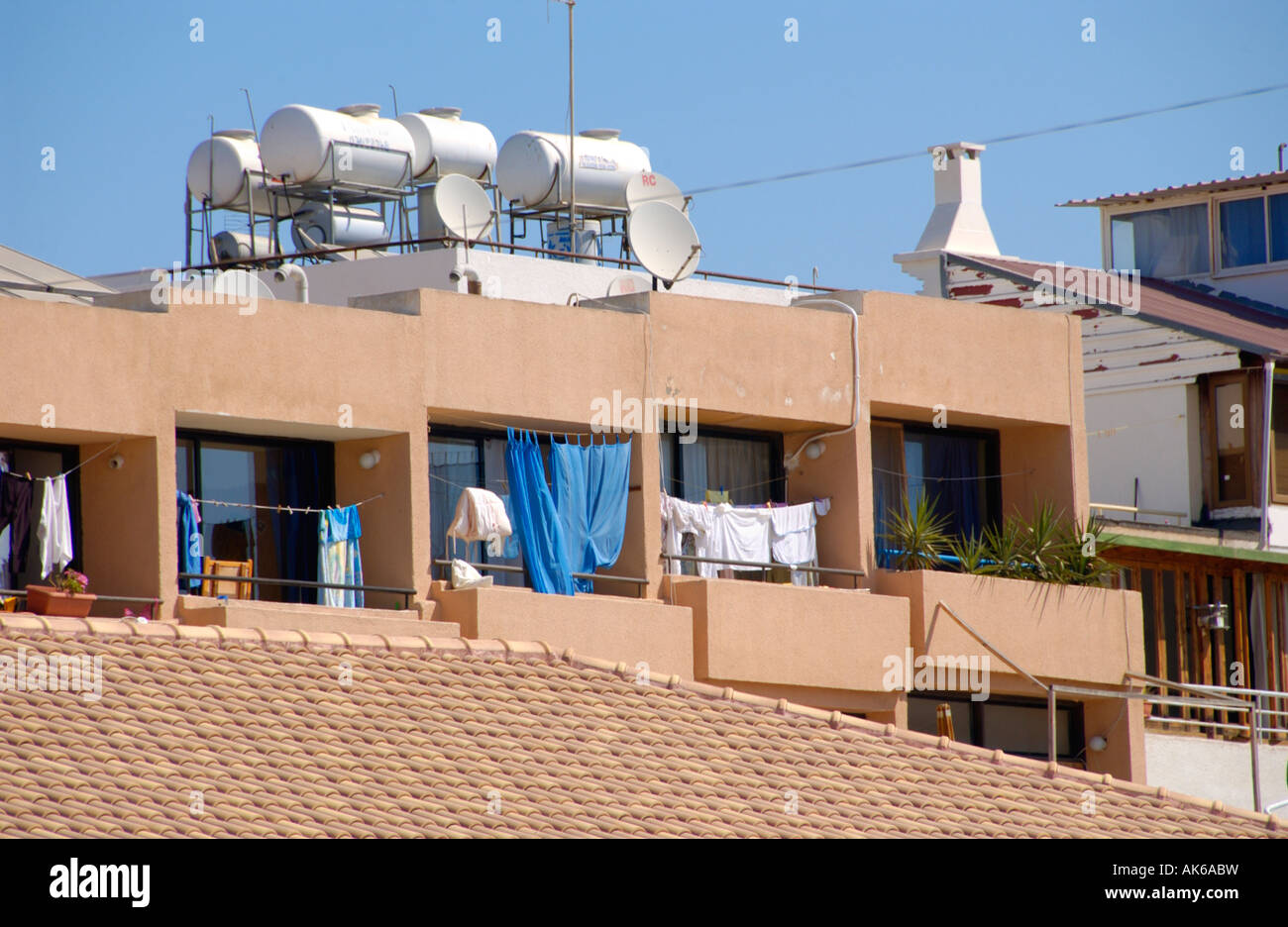 Balcony of typical modern holiday apartments at Ayia Napa on the ...