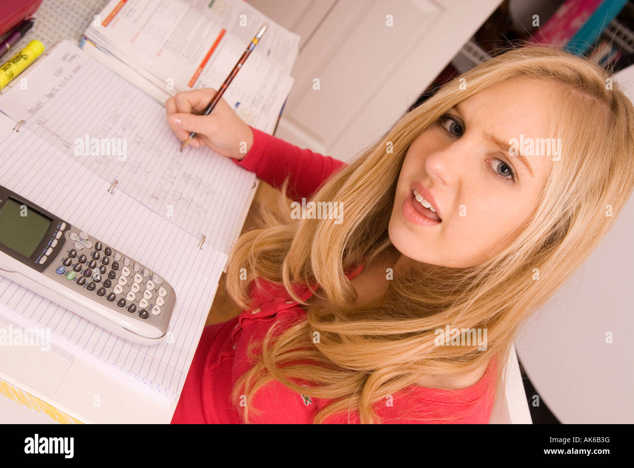 Caucasian Teen Girl (15-17) Doing Math Homework USA Stock Photo - Alamy
