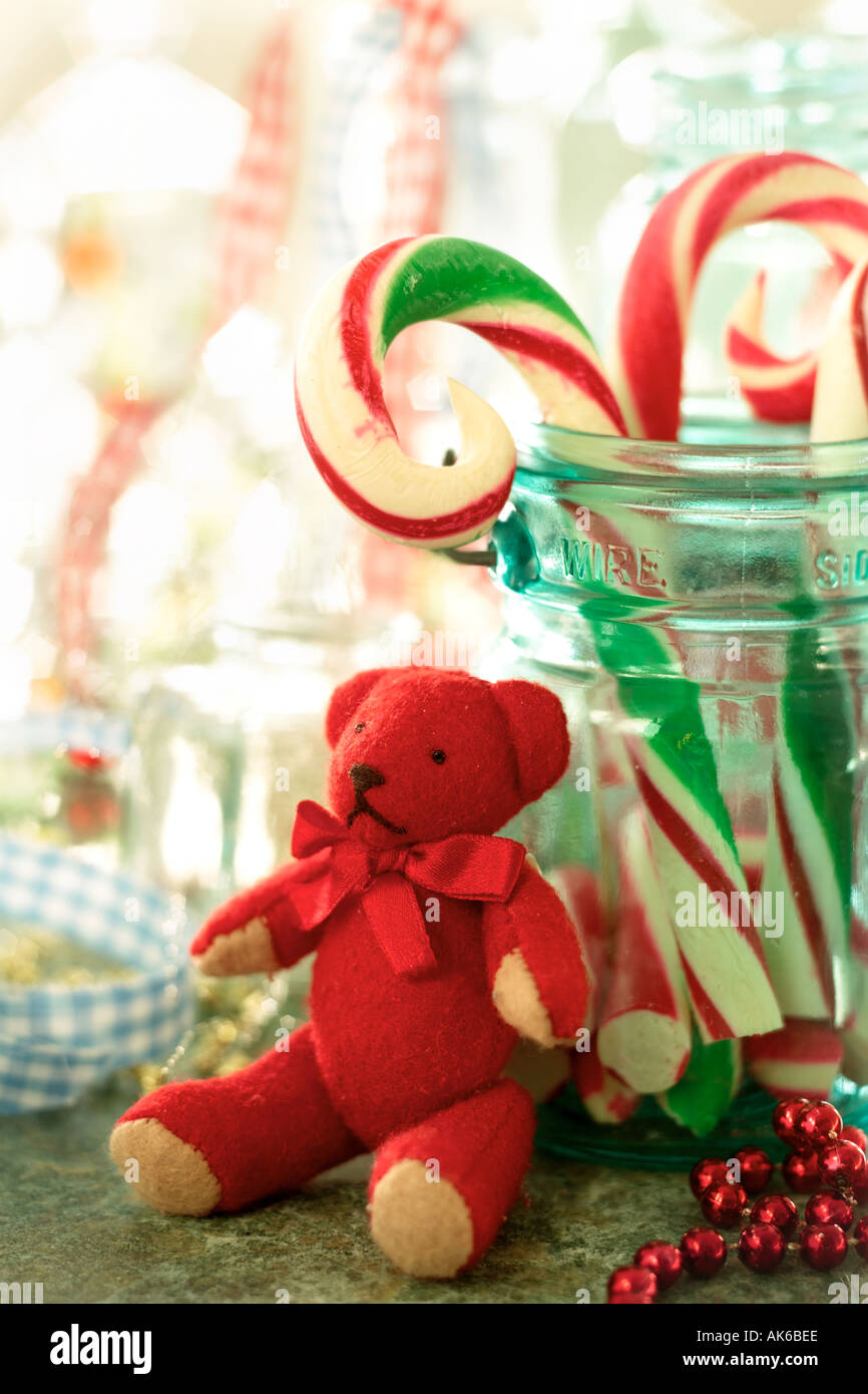 Christmas Bear with Candy in Jar Stock Photo - Alamy
