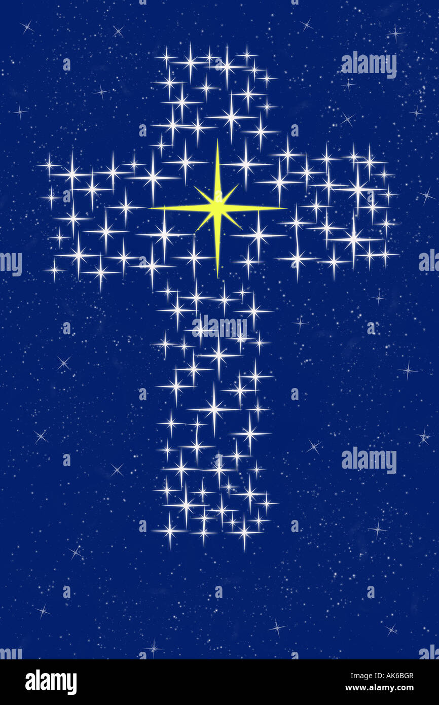a large cross made up of stars in the night sky Stock Photo - Alamy