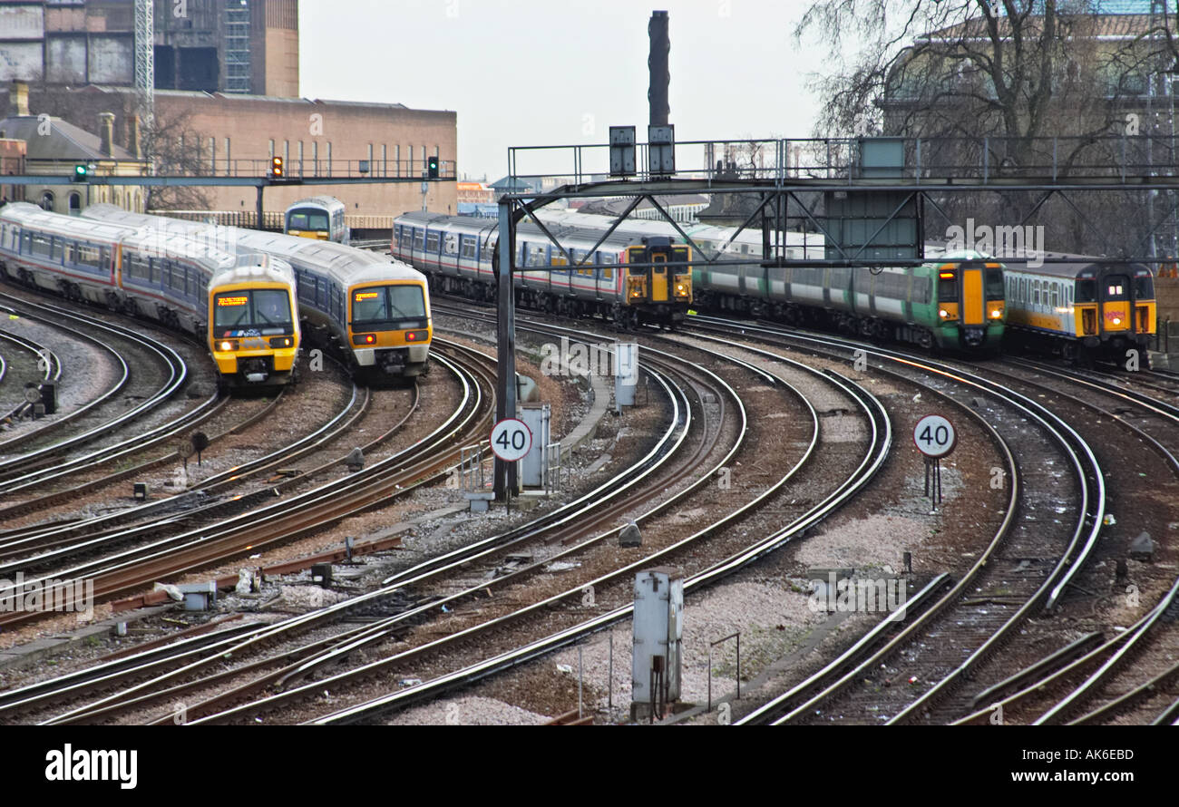 Train carriages on tracks in London UK public transport commute england ...