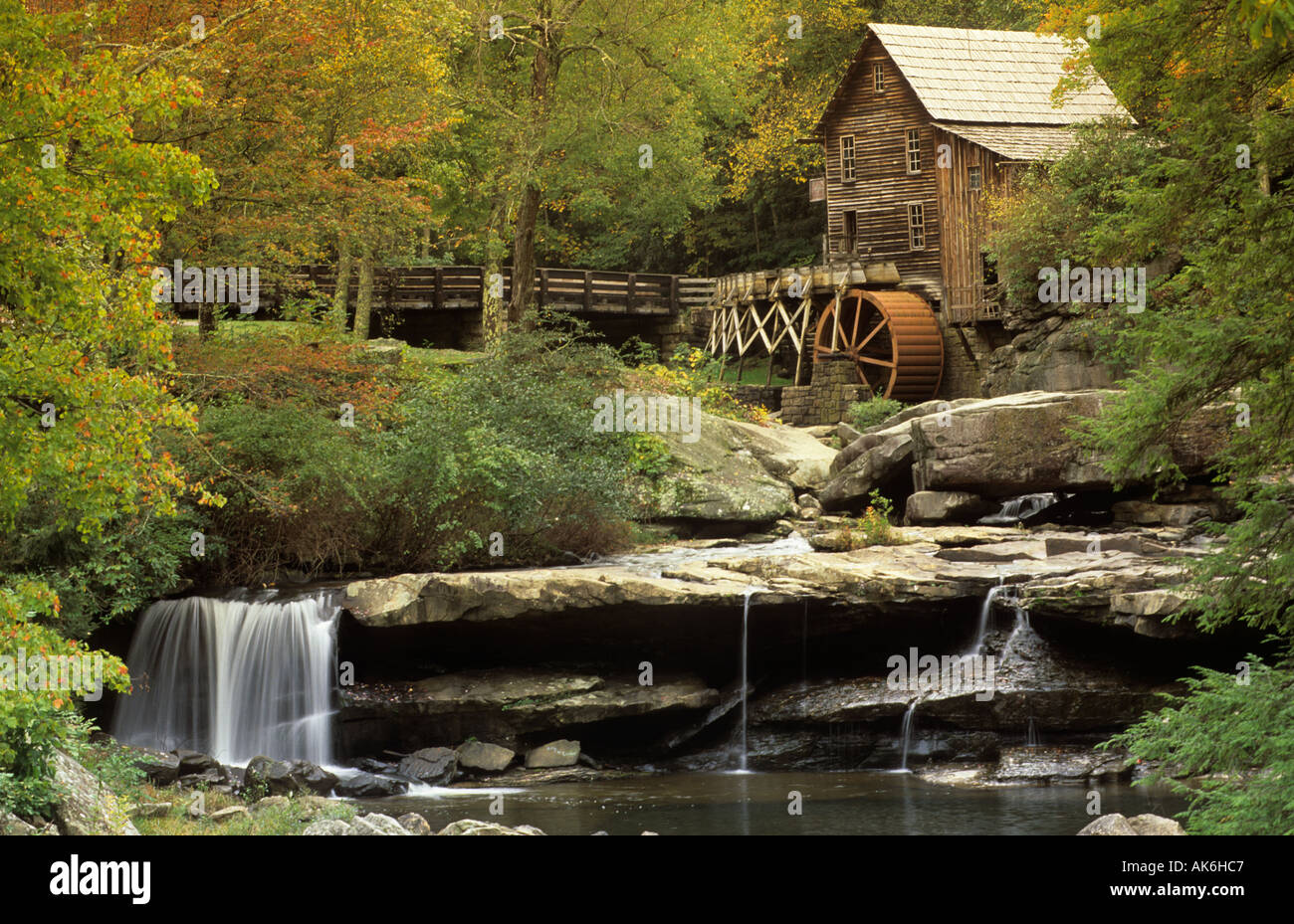 historic mill and waterfall at Babcock State Park Stock Photo - Alamy