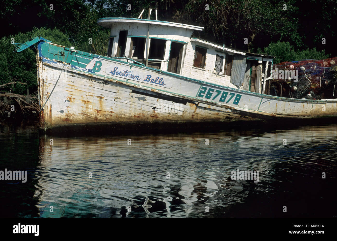 old boat Southern Belle at Bayou Terrebonne Stock Photo - Alamy
