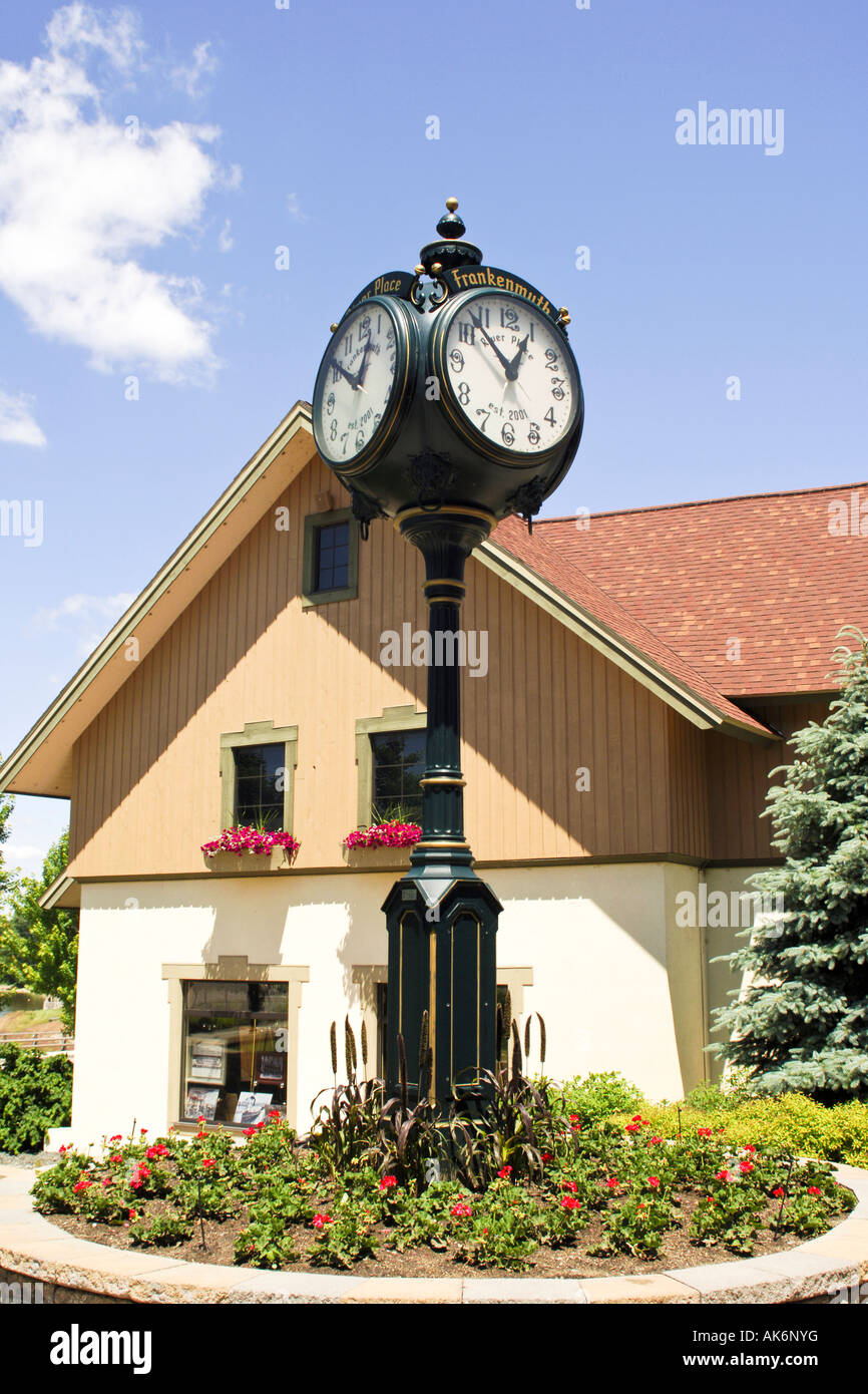 Three sided clock in River Place shopping Platz Frankenmuth Michigan MI ...