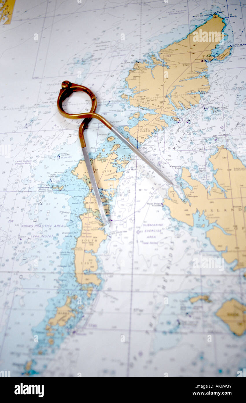 Nautical map of the Scottish Hebridean Isles with navigational ...