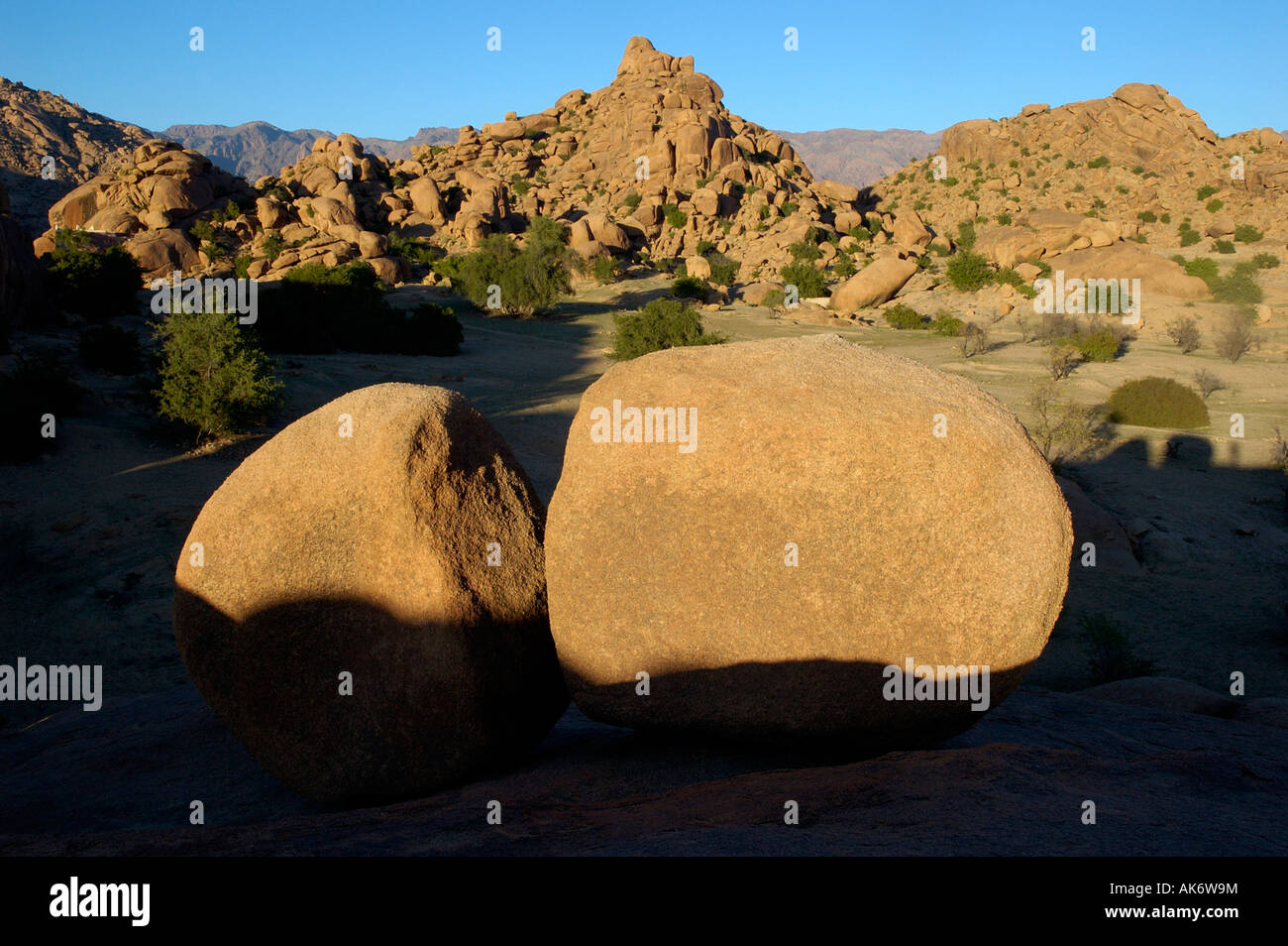 Evening light on granite outcrops above Aday near Tafraoute Morocco ...