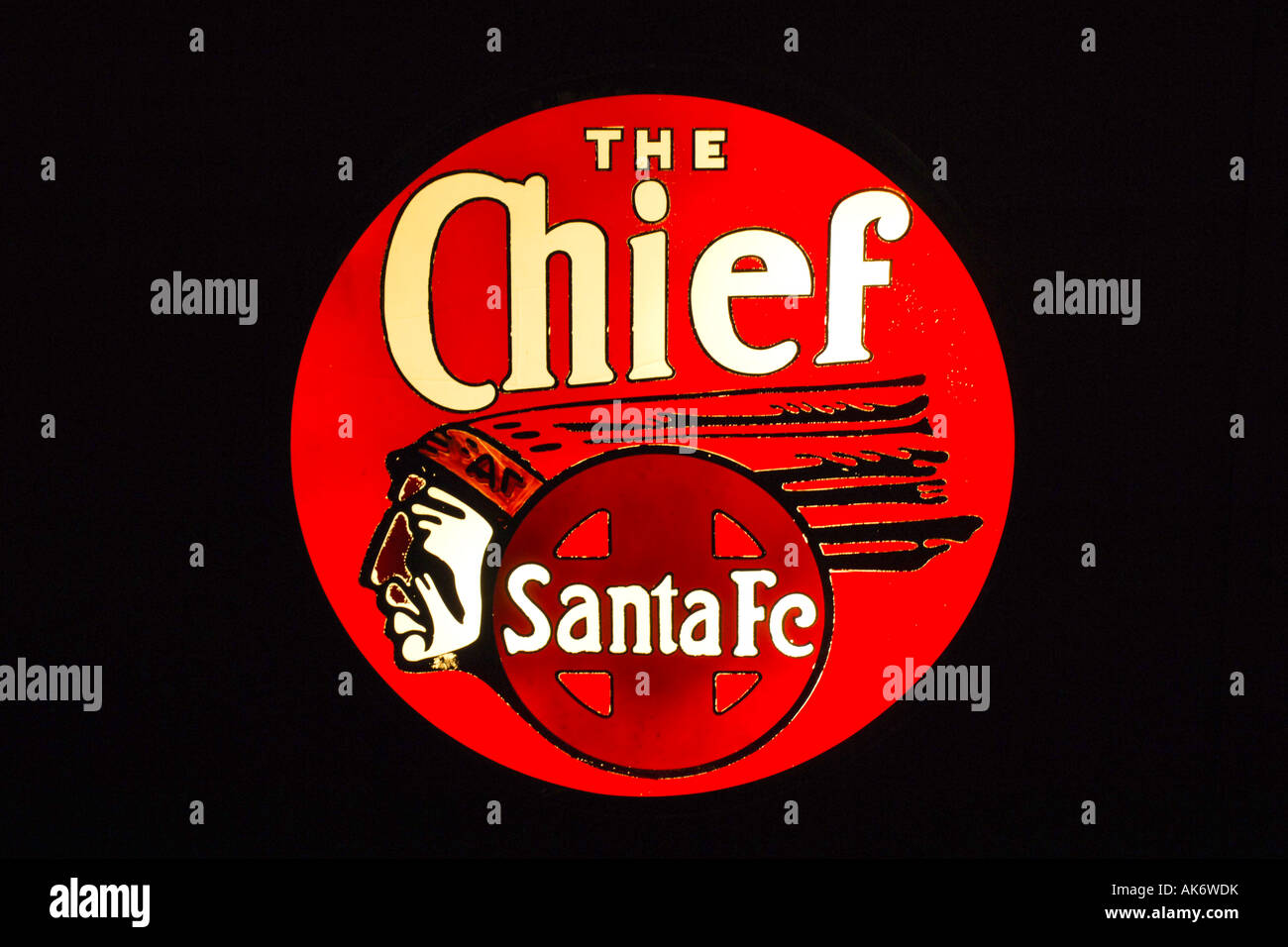 The Indian Chief Santa Fe Railroad sign on display at the National ...