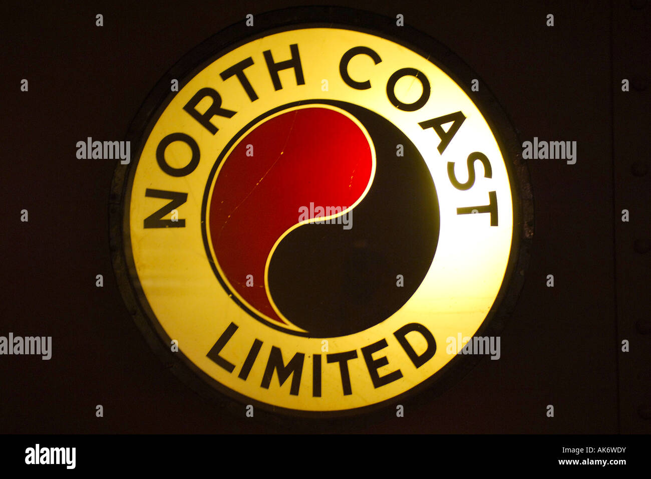 The North Coast Railroad sign on display at the National Railroad ...