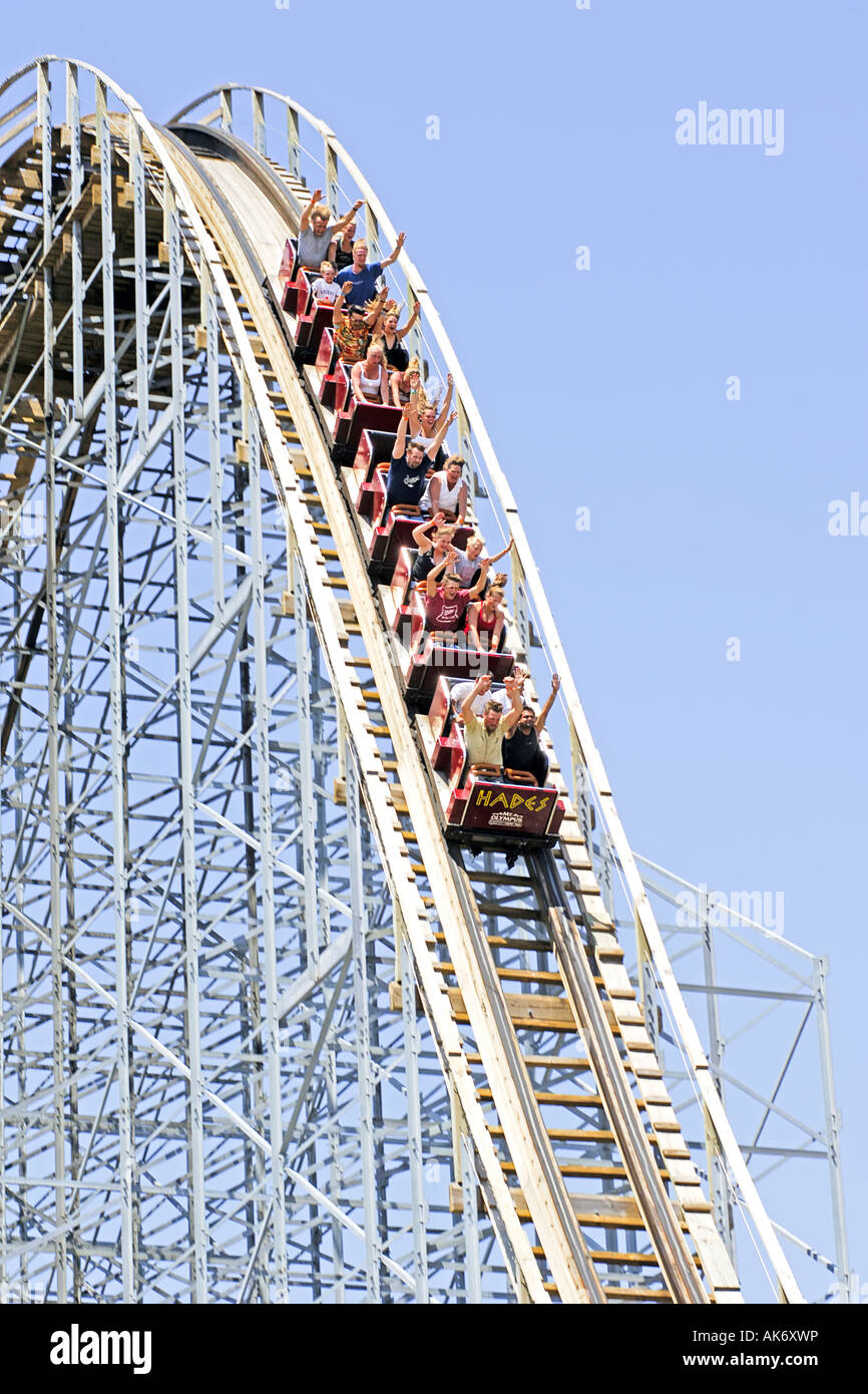 People having fun on a Rollercoaster at one of the Theme Parks in the ...