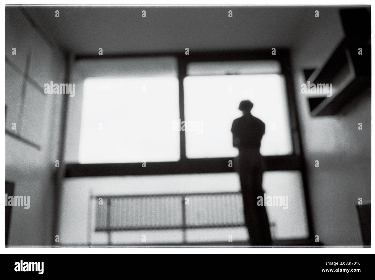 Silhouette of Man Standing at Window Stock Photo - Alamy
