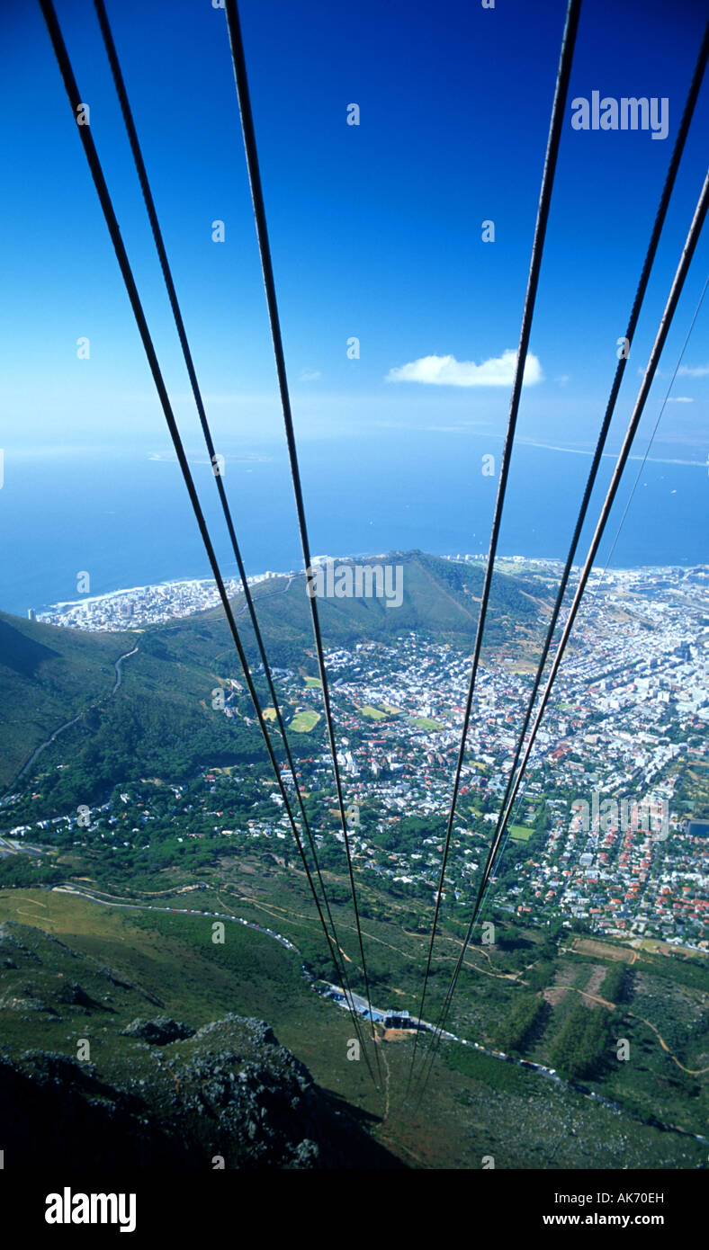 View overlooking Cape Town with cable car station in the foreground ...