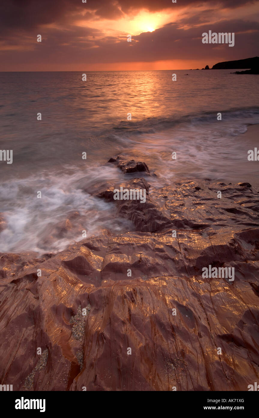 Sunset over Thurlestone bay Devon UK Stock Photo - Alamy