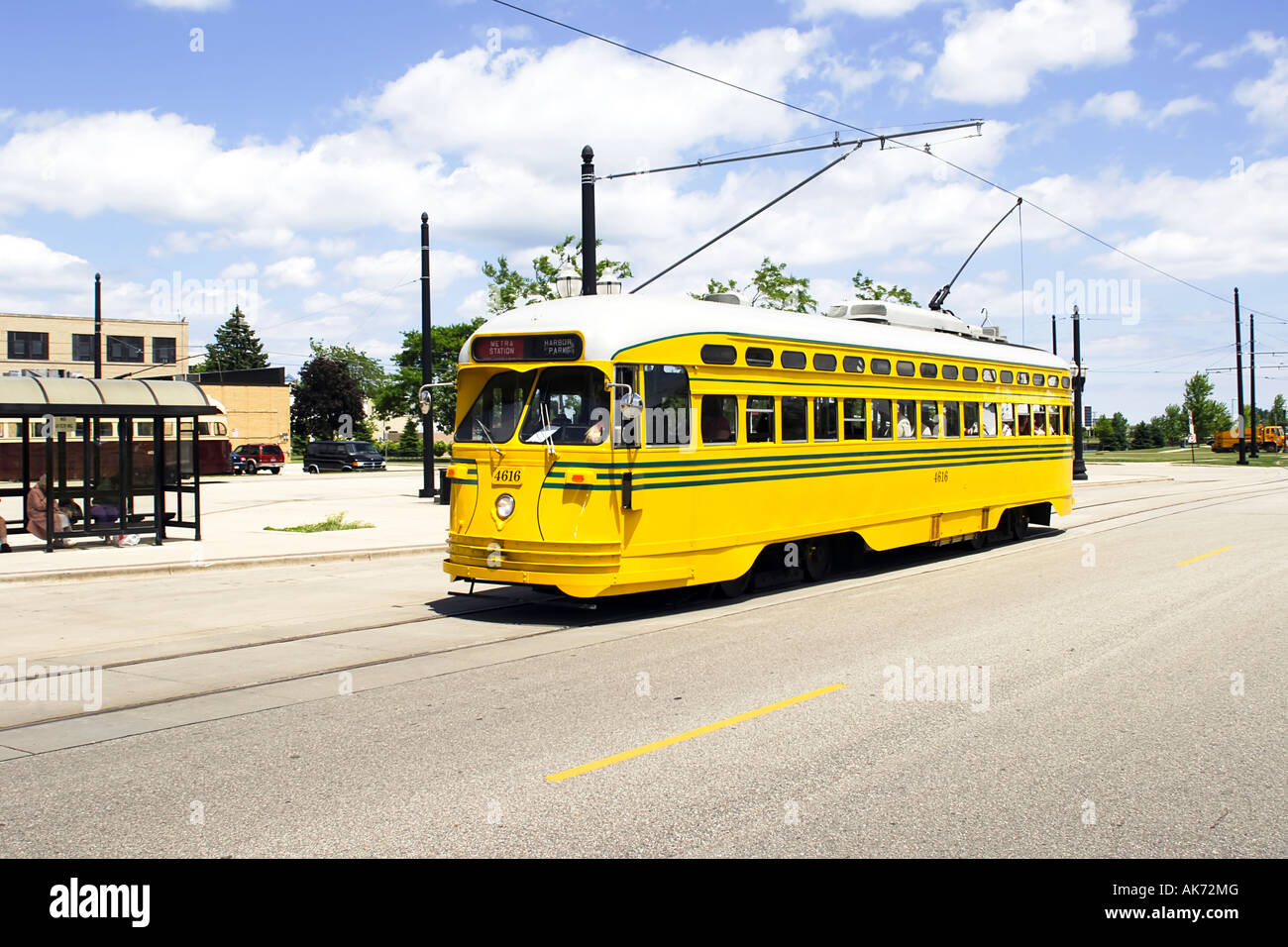 Environmentally friendly Electric powered trolley cars in downtown ...