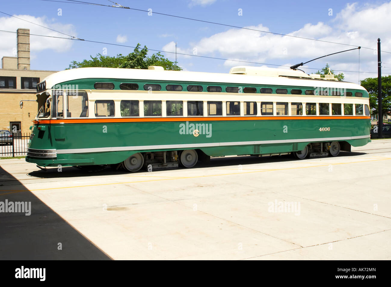 Environmentally friendly Electric powered trolley cars in downtown ...