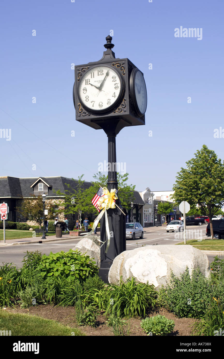 Mackinaw City clock Michigan MI Stock Photo - Alamy