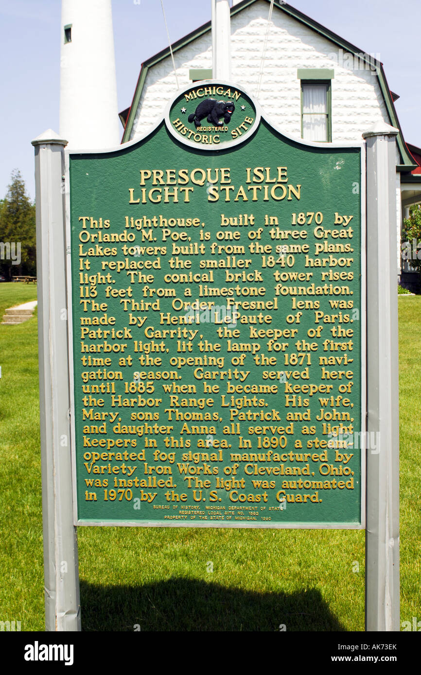 Information signpost at Presque Island Light Station Michigan MI Stock ...