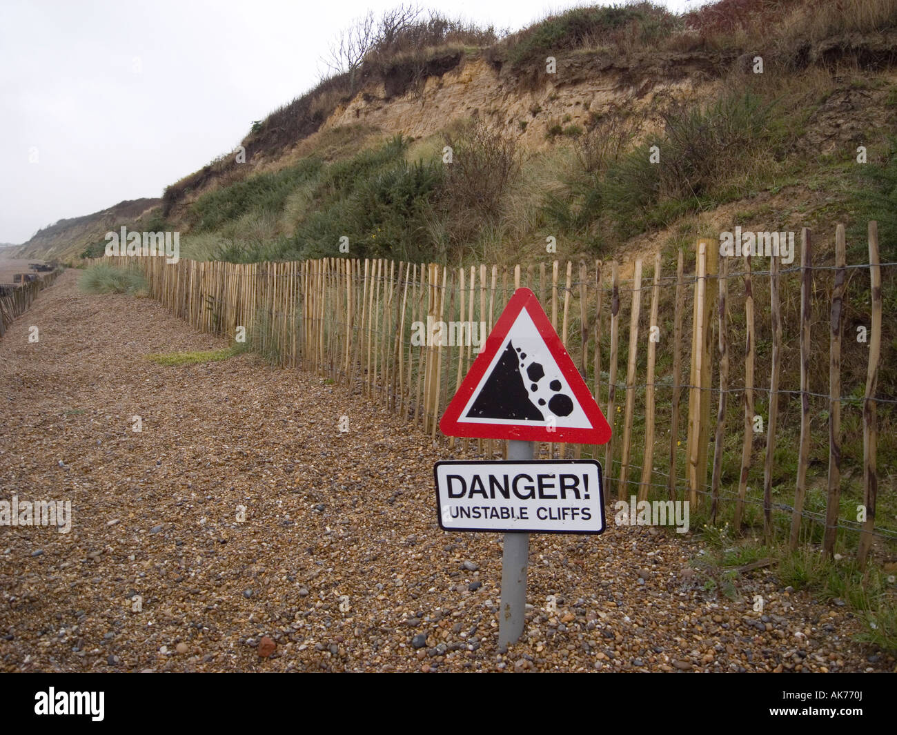 Beach and eroding cliffs with warning sign Danger Unstable Cliffs Stock ... Beach and eroding cliffs with warning sign Danger Unstable Cliffs Stock ...