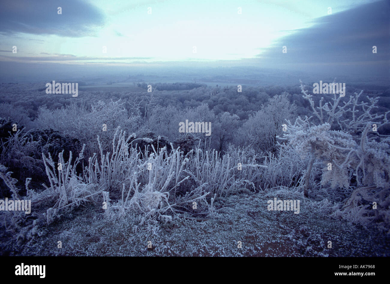 Haw Frost. High viewpoint landscape, foreground to horizon with thick ...