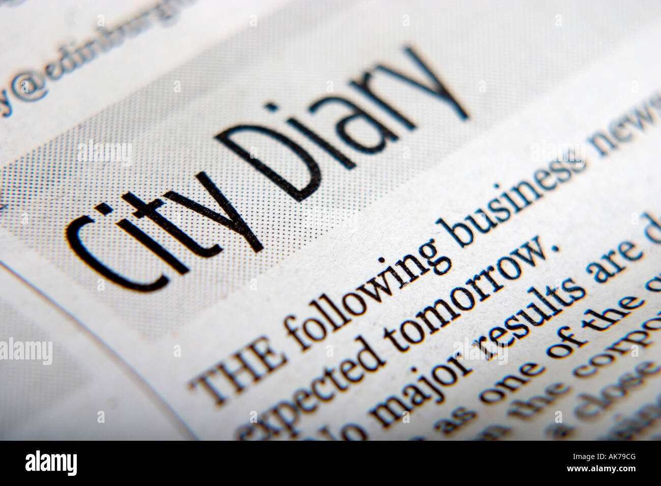 City diary column in newspaper Stock Photo - Alamy