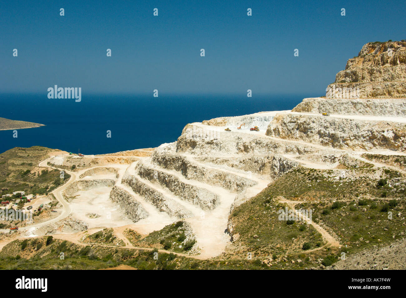An open terraced mine site along the Mirambelou gulf in eastern Crete ...
