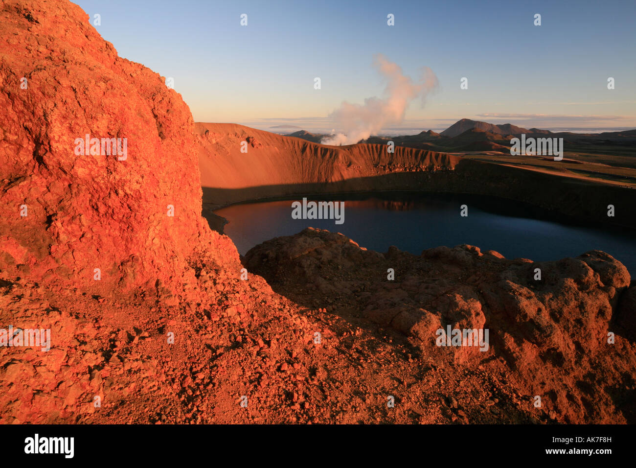 volcanic crater Viti with lake in the Krafla area in the red light of ...