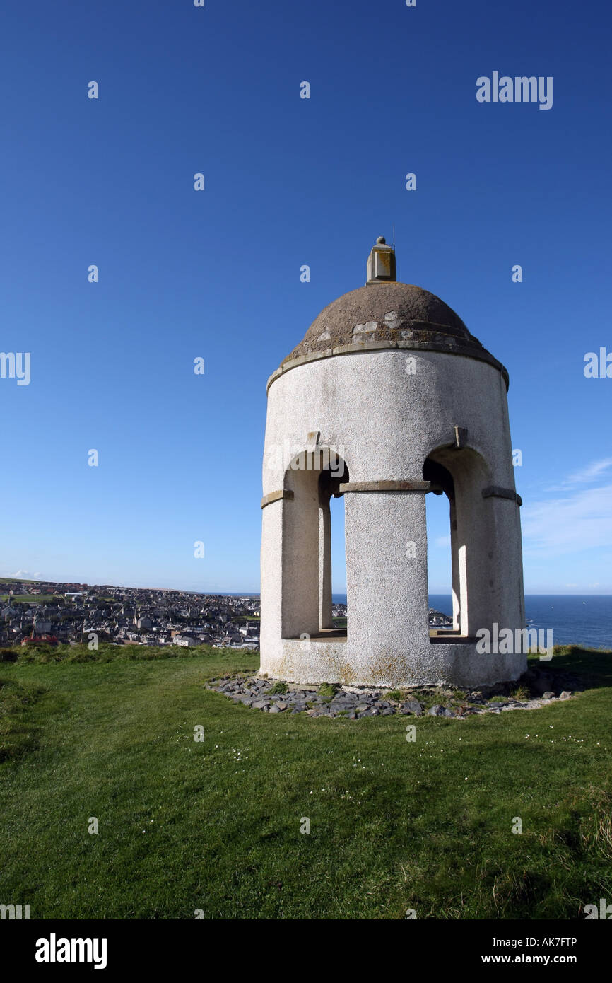 Tower on hill overlooking the coastal village of Banff, Aberdeenshire ...