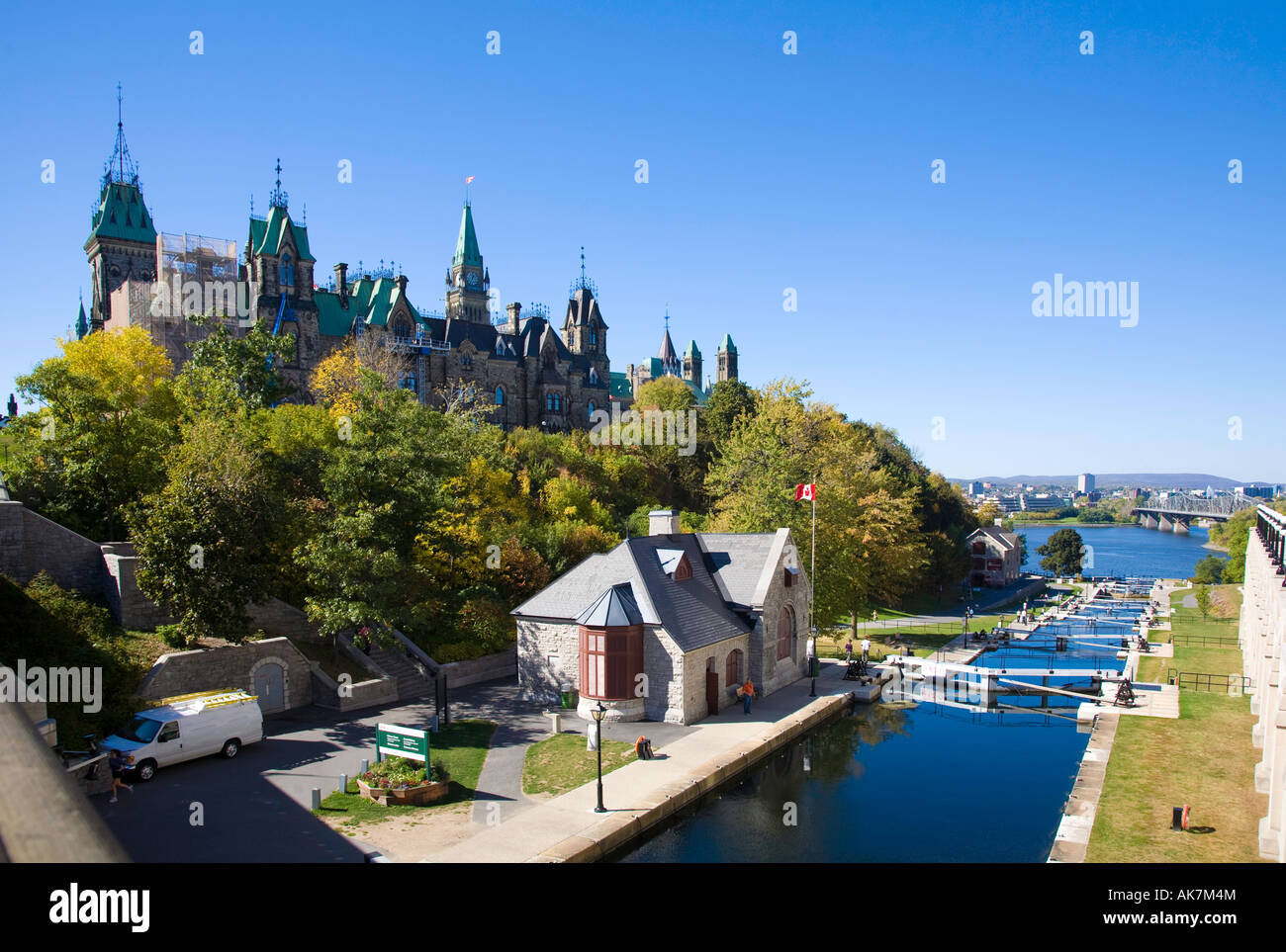 Rideau canal and lock in with Parliament Buildings in Ottawa Canada s ...