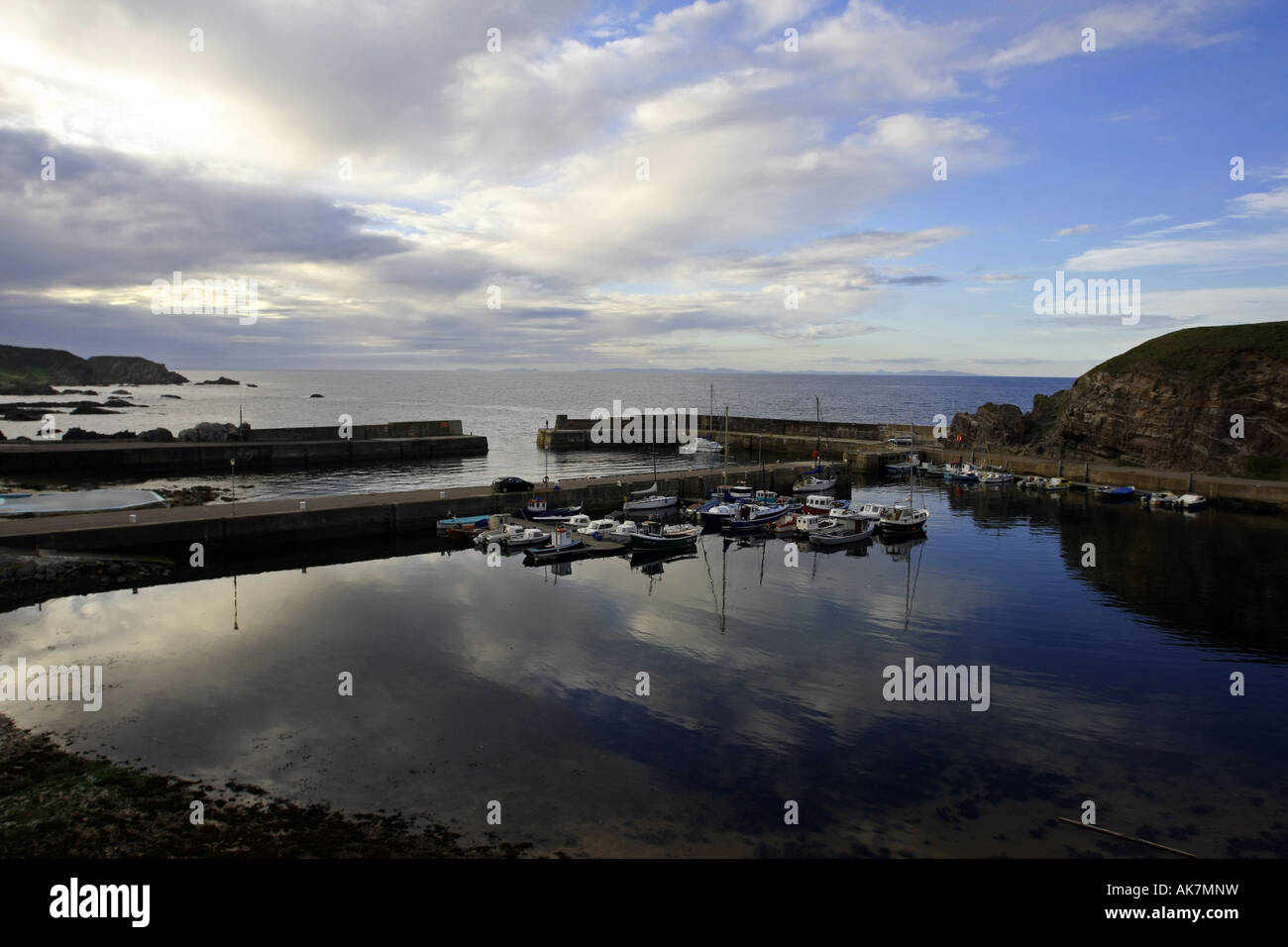 The harbour of the fishing village of Portknockie on the Moray Coast at ...
