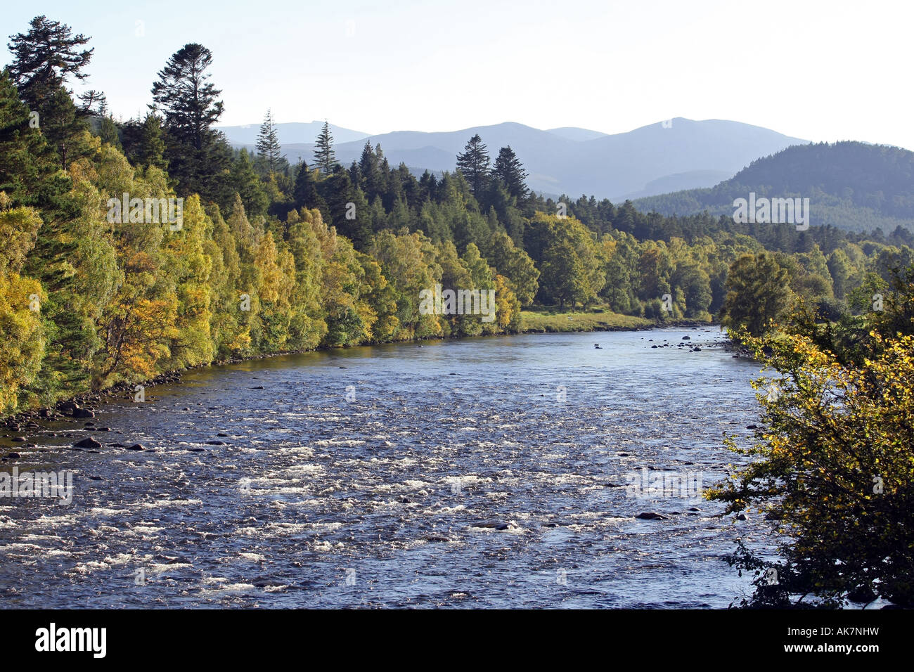 The River Dee in Royal Deeside, Aberdeenshire, Scotland, UK, on a ...