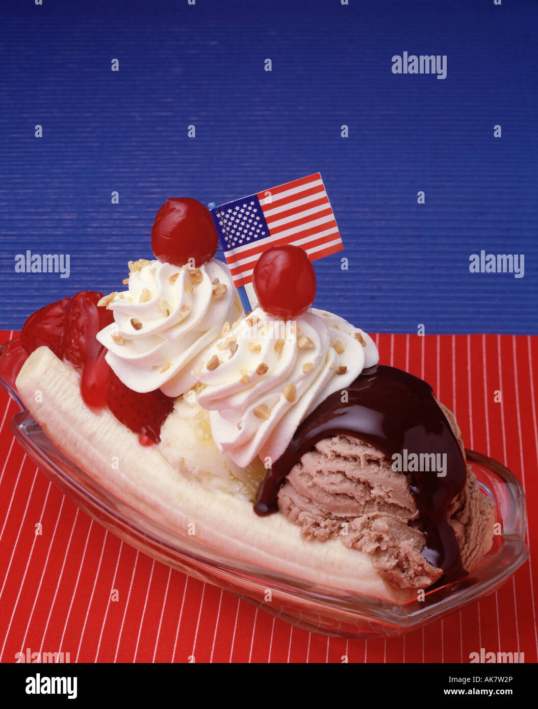 three scoop banana split ice cream sundae vanilla chocolate strawberry ...