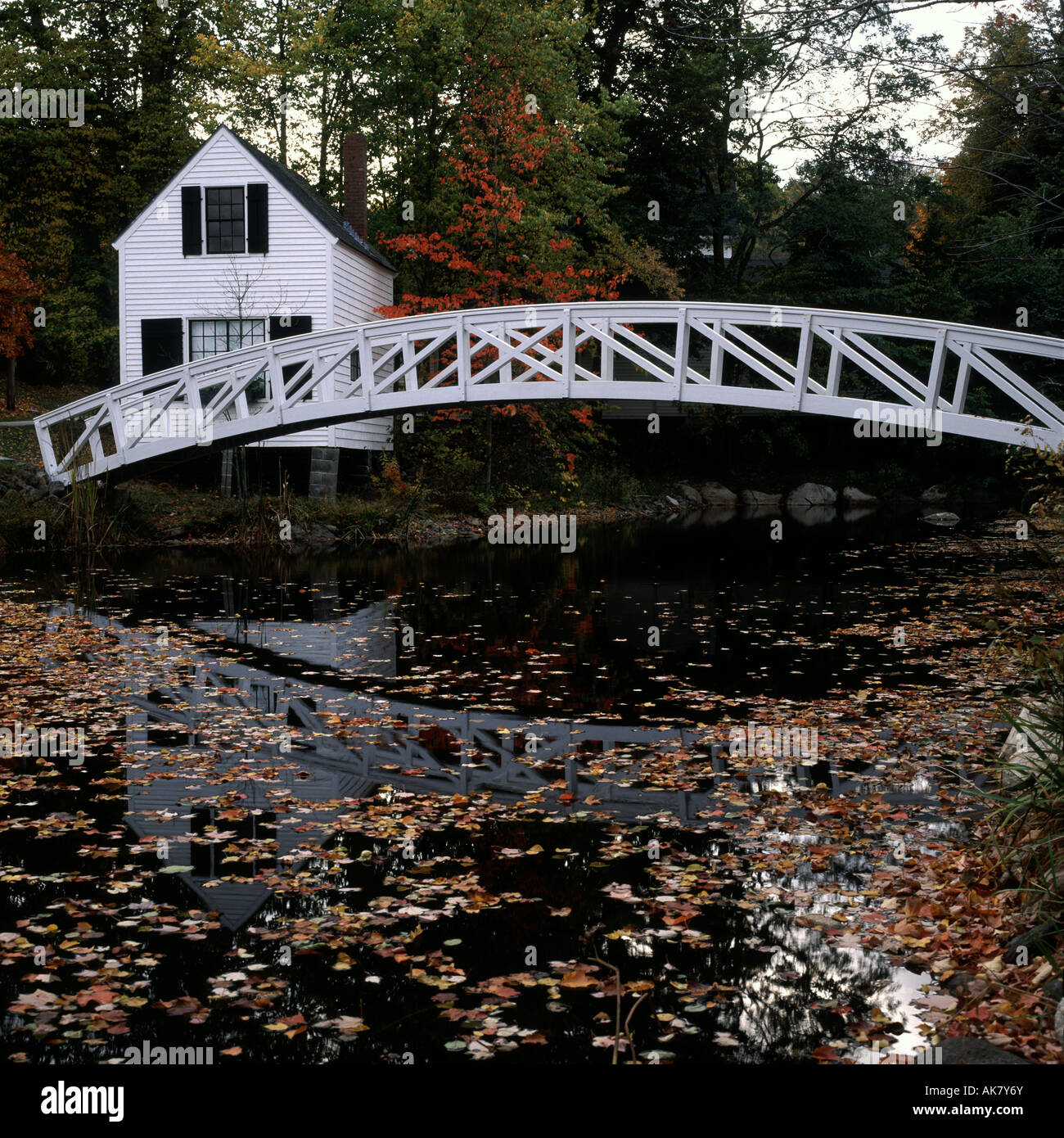 White clapboard cabin and bridge over pond hi-res stock photography and ...