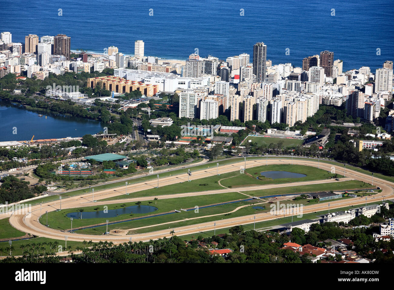 aerial view of the race track of lagoa and leblon in rio de janeiro ...