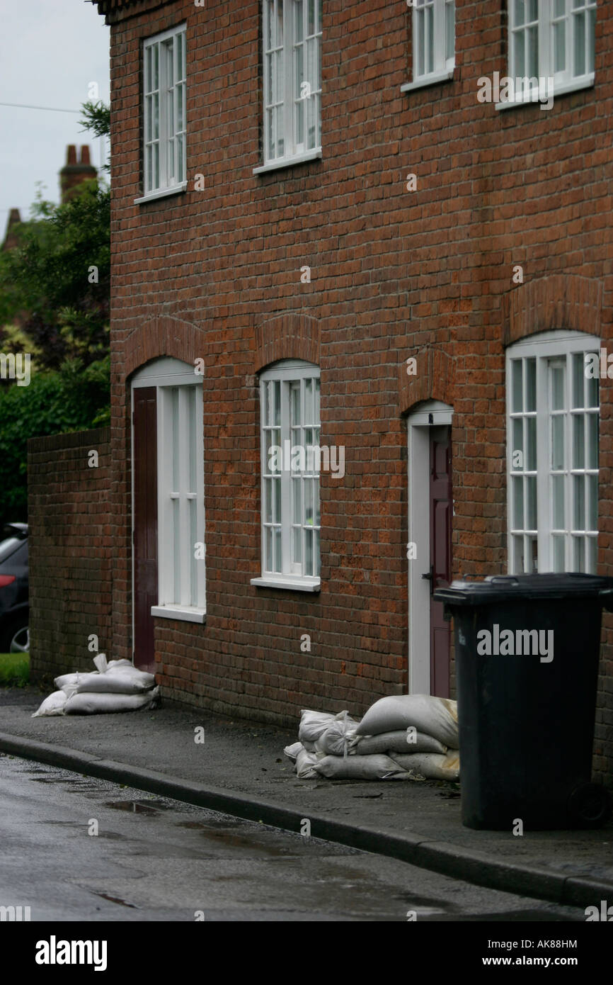 The Lambley flood aftermath. Flood prevention measures – sandbags in ...