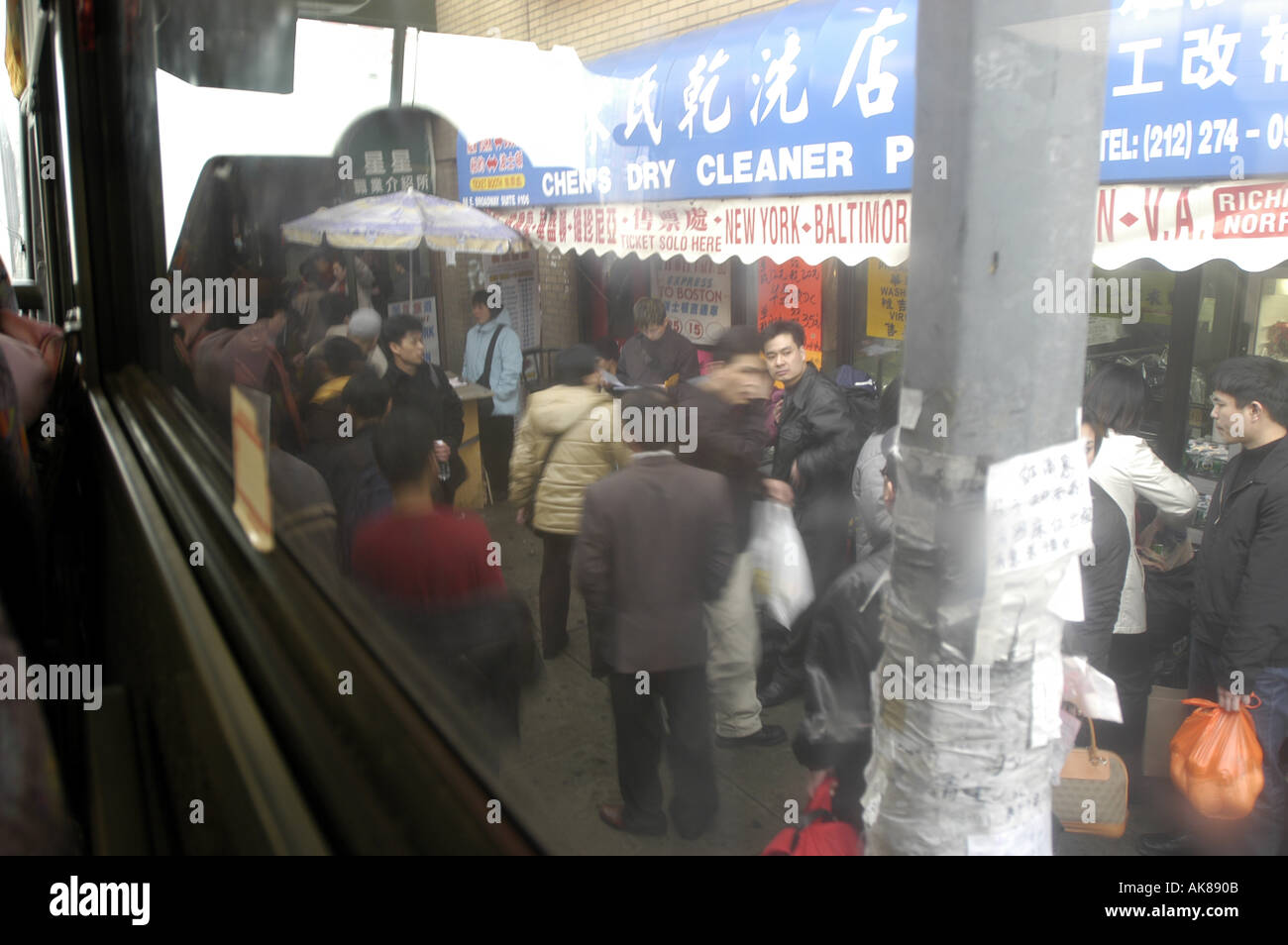 Chinatown from a window bus Manhattan New York City USA colour color ...