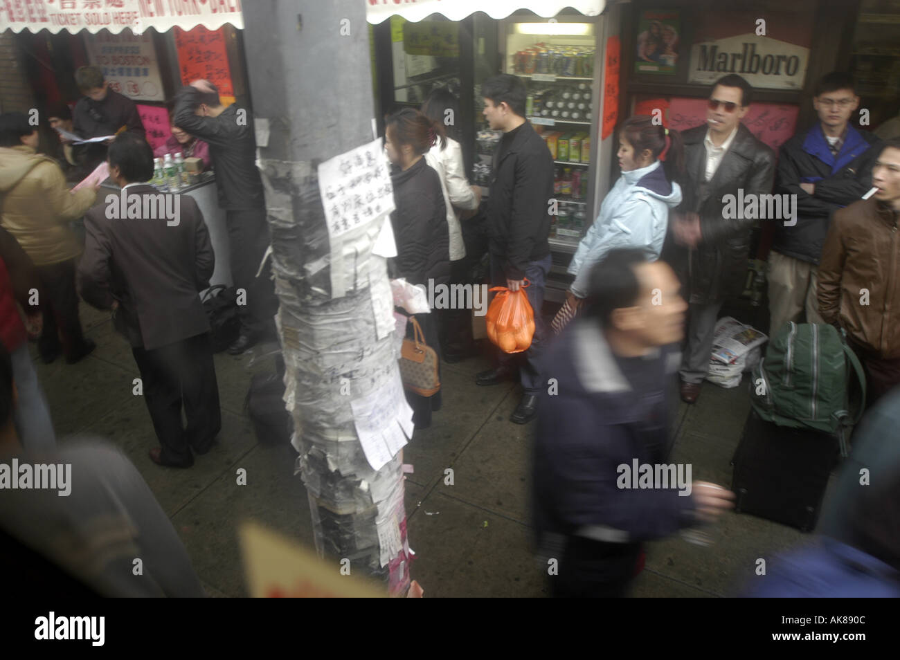 Chinatown from a window bus Manhattan New York City USA colour color ...