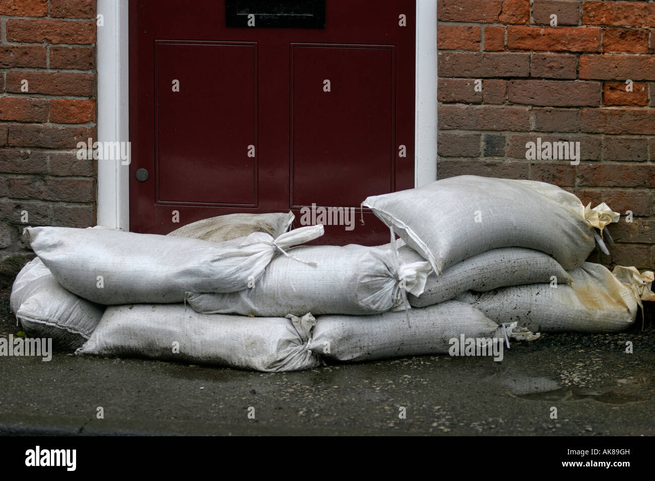 The Lambley flood aftermath. Flood prevention measures – sandbags in ...